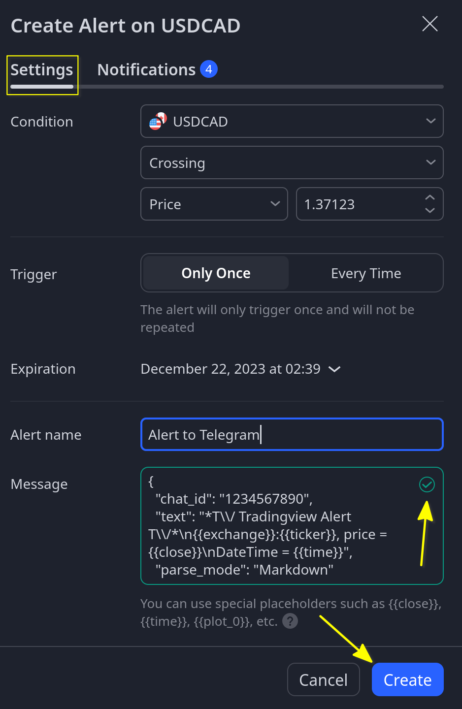 TradingView Telegram Chart Alert – VerrilloTrading